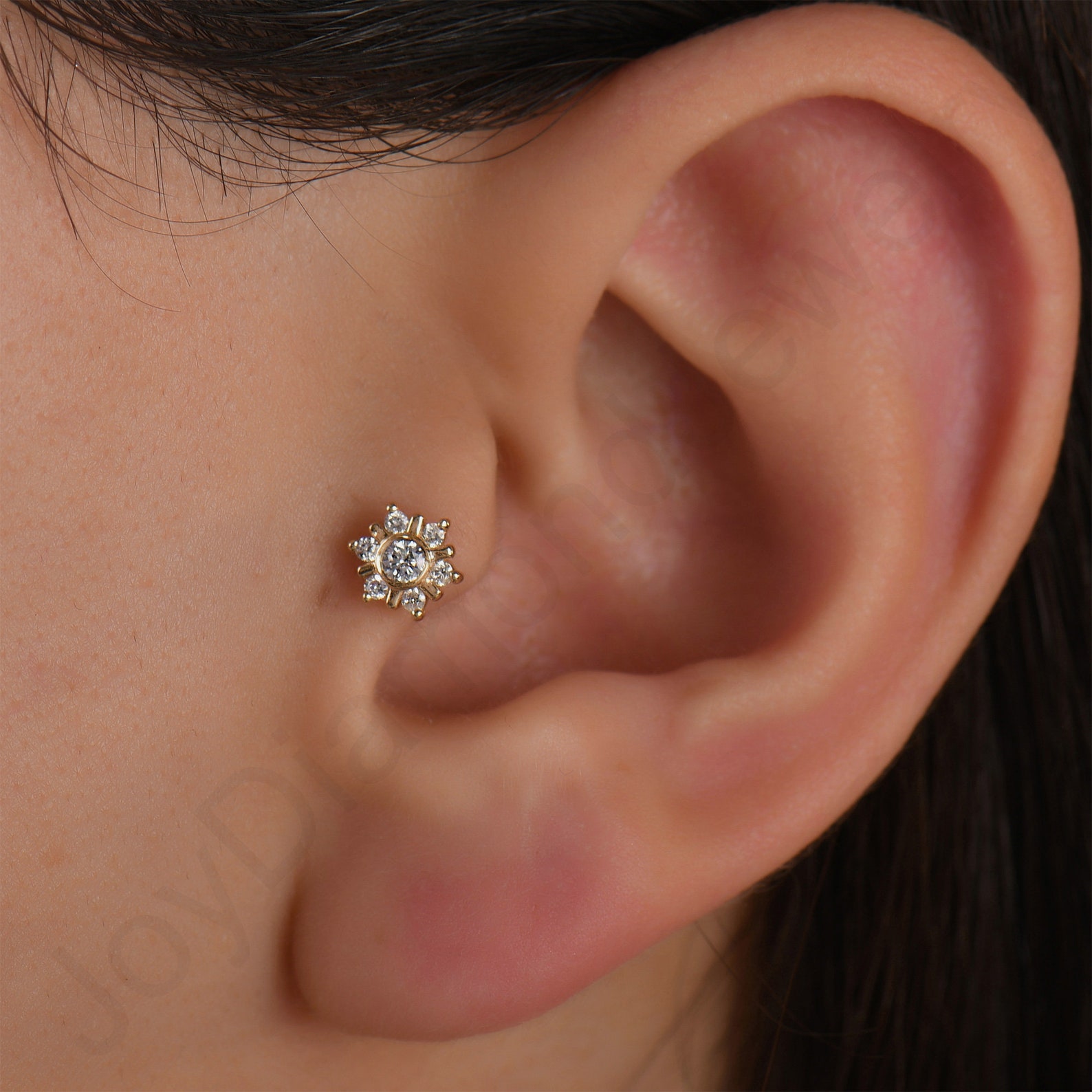14K Gold Snowflake Diamond Tragus Piercing - Etsy