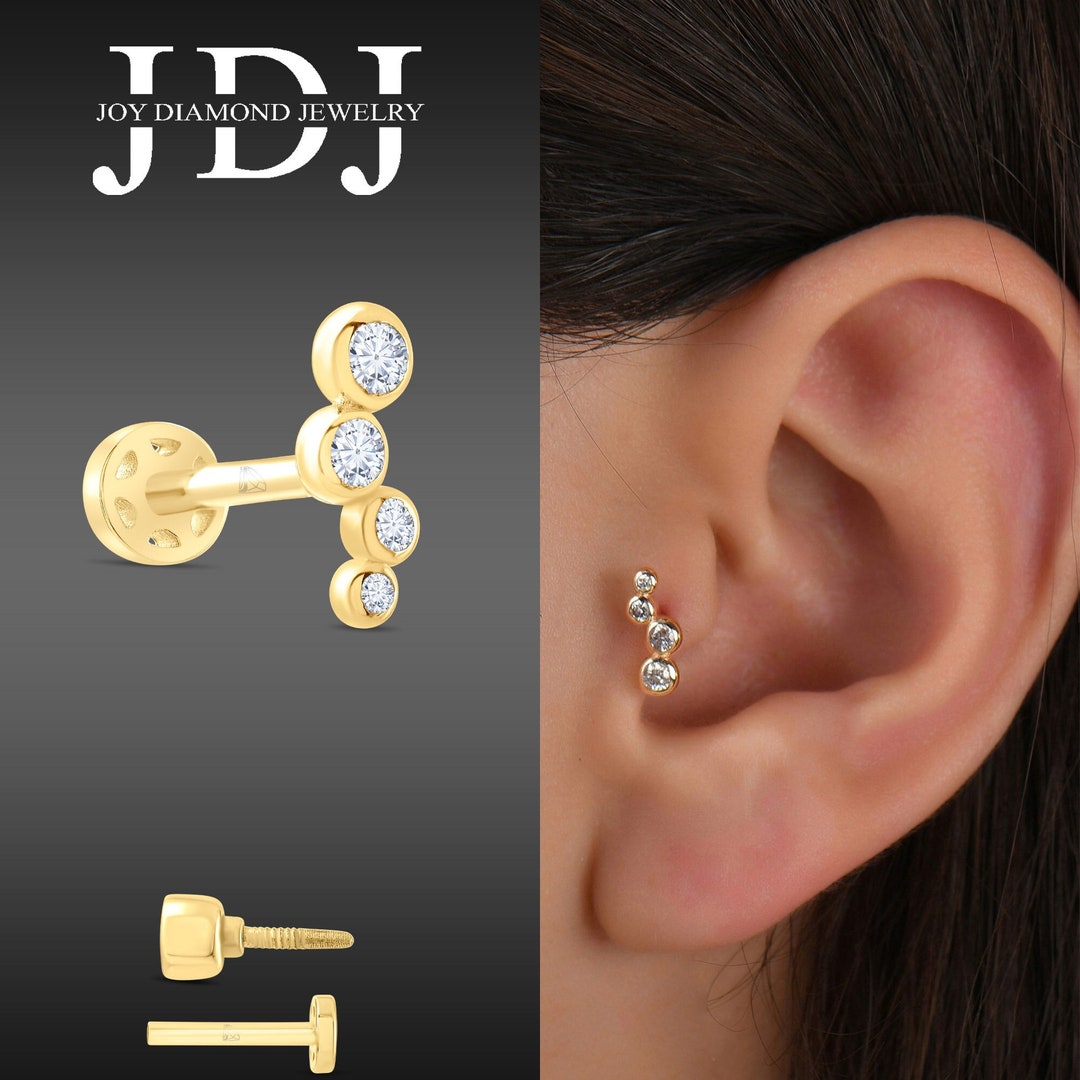 Diamond Cluster Helix Piercing, 18k Solid Gold Diamond Cluster Piercing ...
