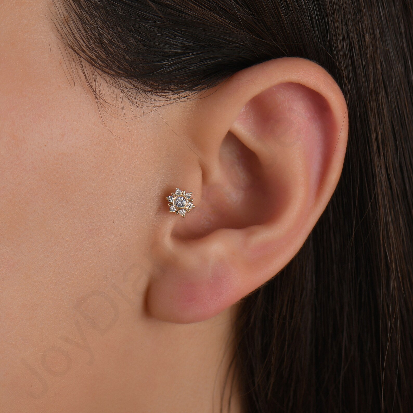 14K Gold Snowflake Diamond Tragus Piercing - Etsy