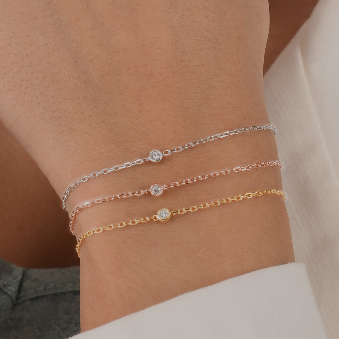 18K Solitaire Diamond Bracelet, Diamond Women's Bracelet, Solitaire ...