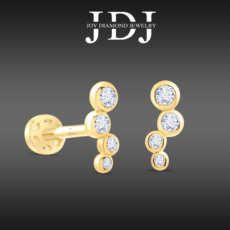Diamond Cluster Helix Piercing, 18k Solid Gold Diamond Cluster Piercing ...