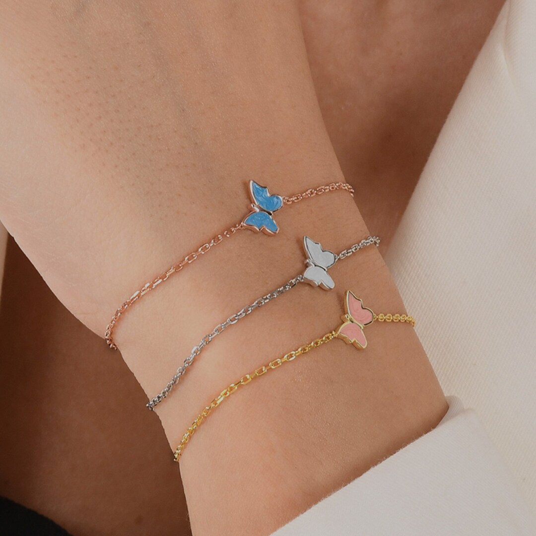 Minimal Colorful Butterfly Bracelet, 18k Gold Enamel Butterfly Bracelet ...