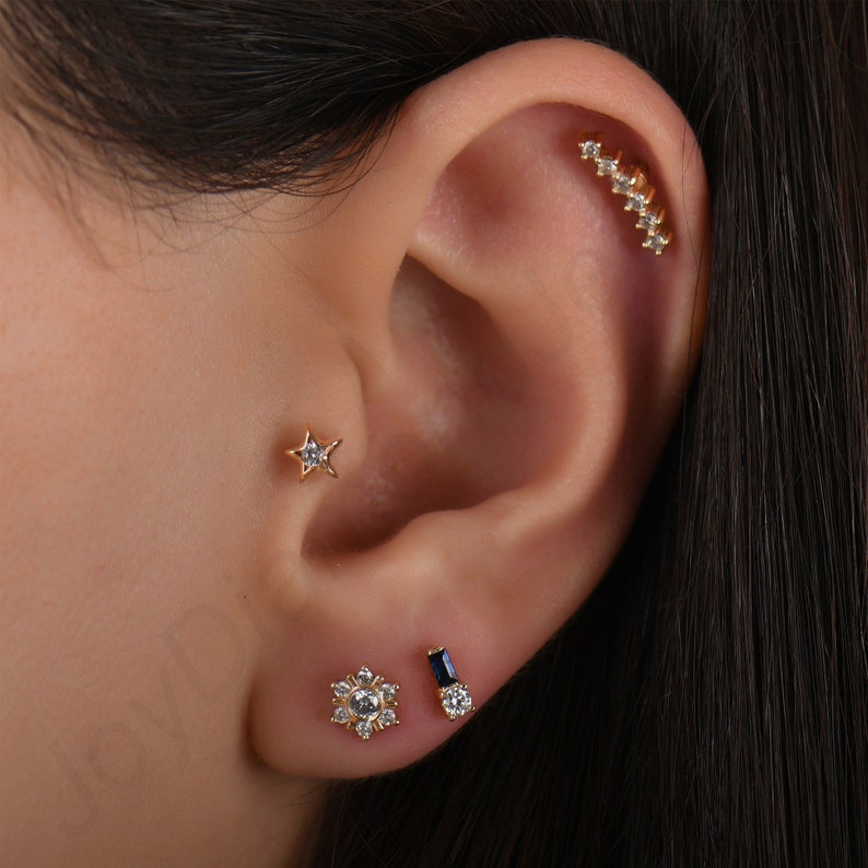 14K Gold Snowflake Diamond Tragus Piercing - Etsy
