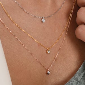 Mini Natural Diamond Solitaire Necklace, 18k Gold Diamond Bezel ...