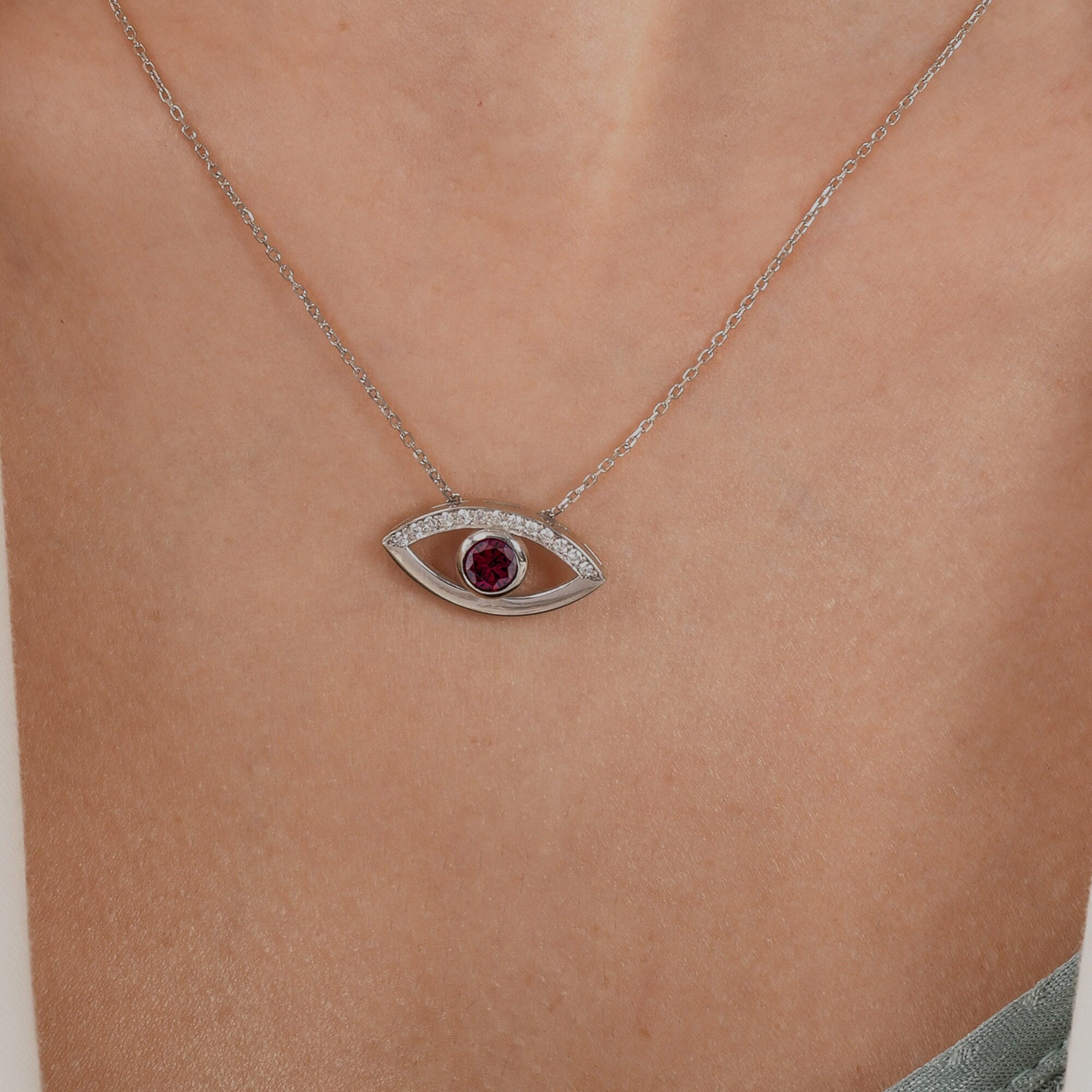18K Evil Eye Necklace Diamond Evil Eye Women's Necklace - Etsy