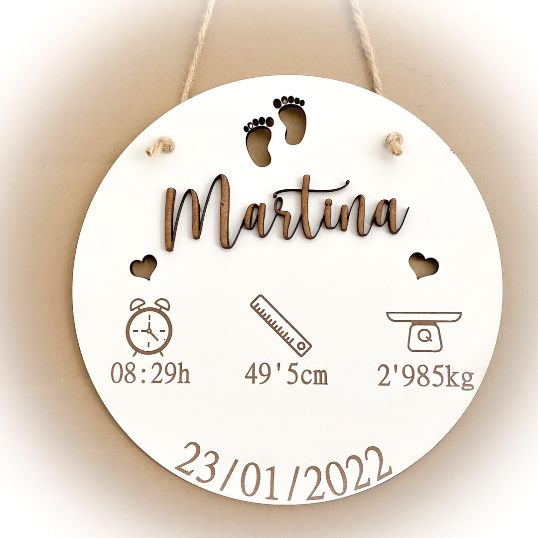 Natalicio en madera blanca bebé - Etsy España