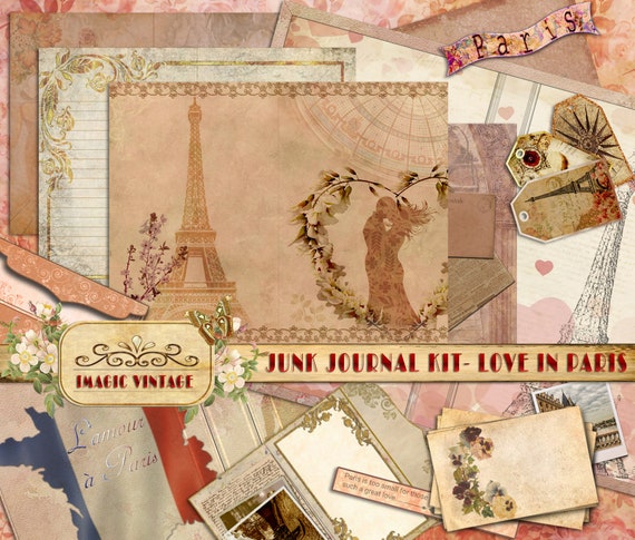 Printable Junk Journal Kit Love in Paris Theme. DIY Kit. | Etsy
