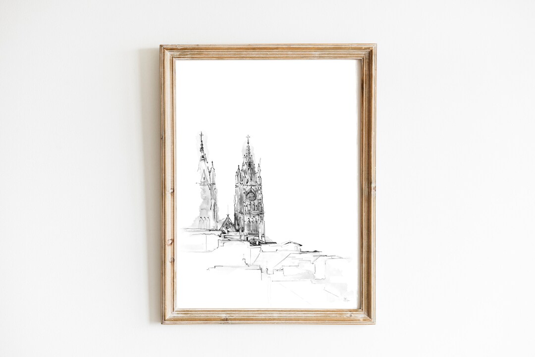 Cathedral Art Print | Hand-drawn | Gothic Tower Digital Drawing ...