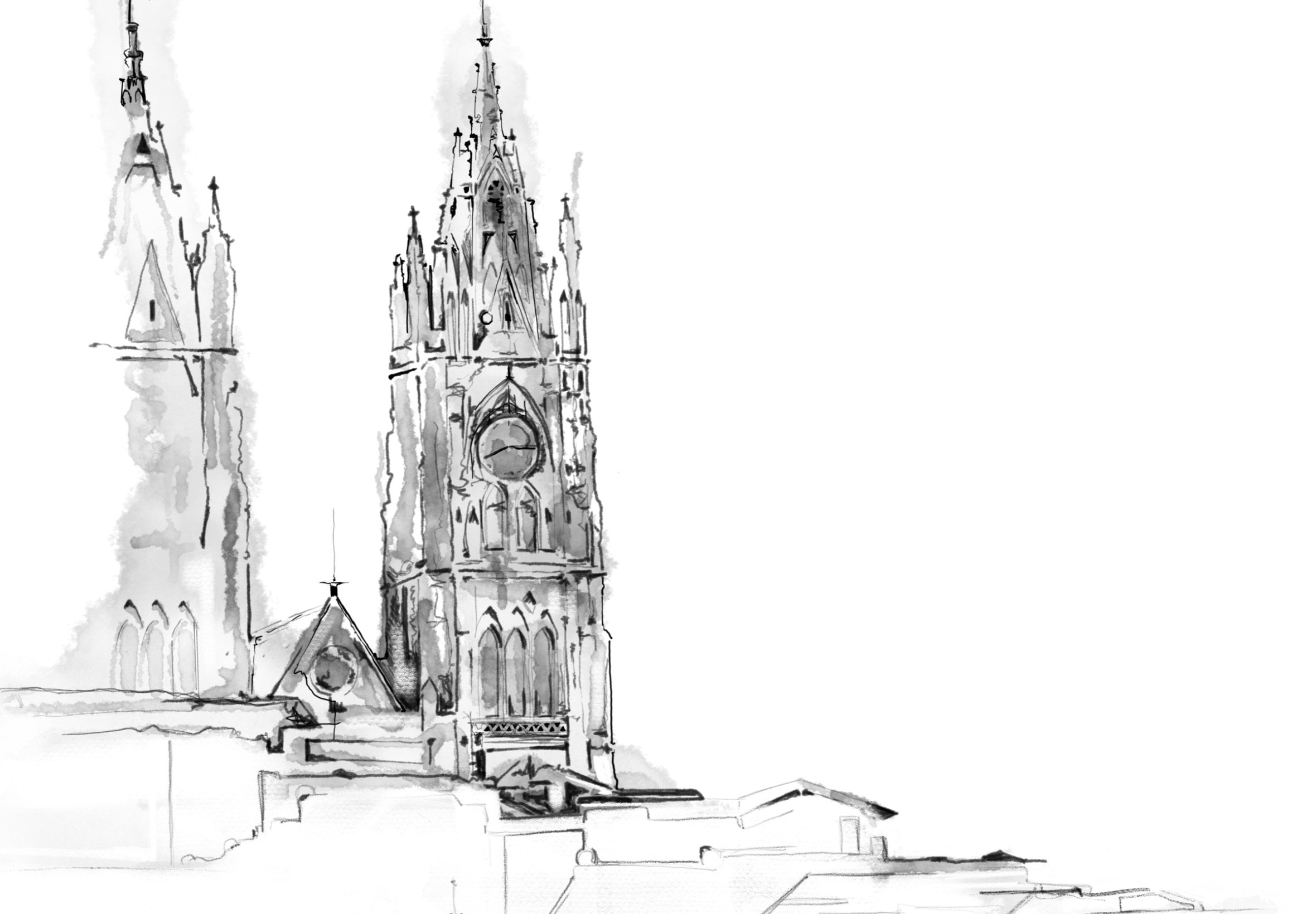 Cathedral Art Print | Hand-drawn | Gothic Tower Digital Drawing ...