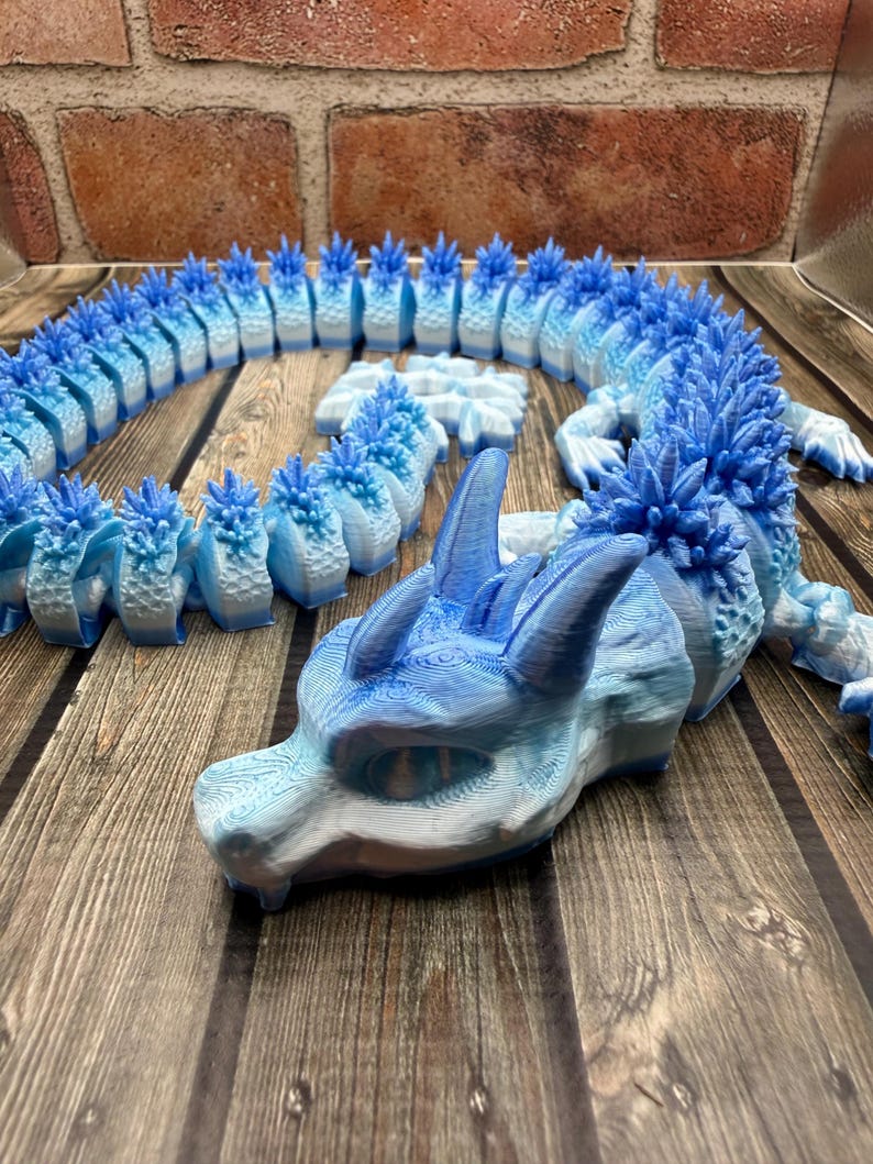 3D Printed Winter Ice Dragon, Articulated Fidget Toy, Dual-blue ...