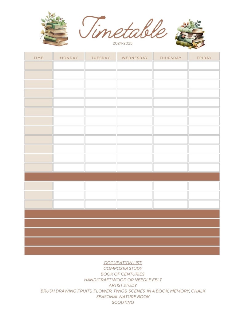 Printable Homeschool Timetable Timetable for Homeschool Charlotte Mason ...