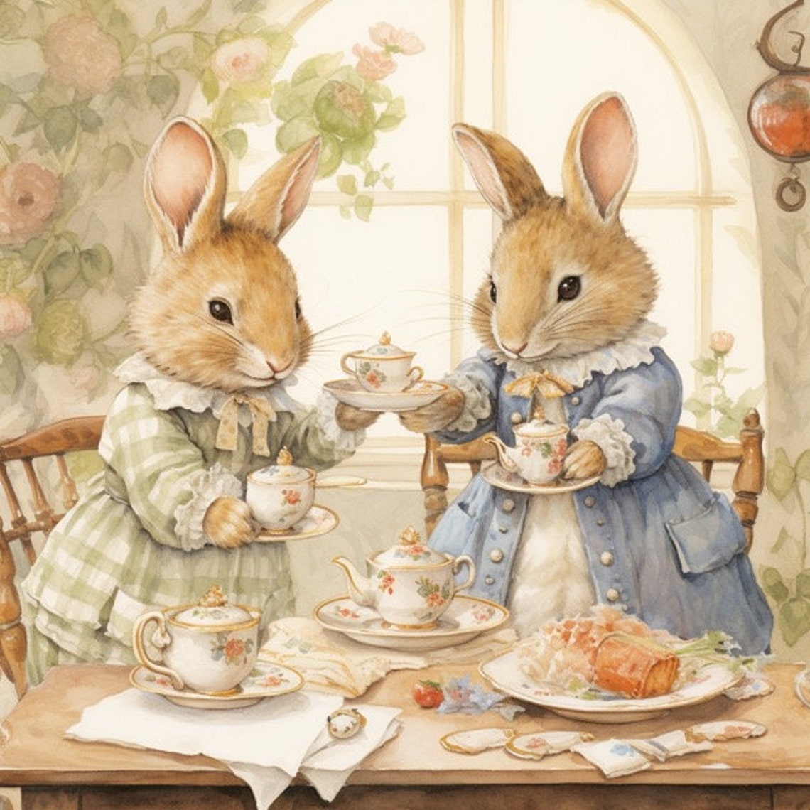 Bunny Rabbit Tea Time Watercolor Clip Art Sublimation Graphics 4 JPG ...