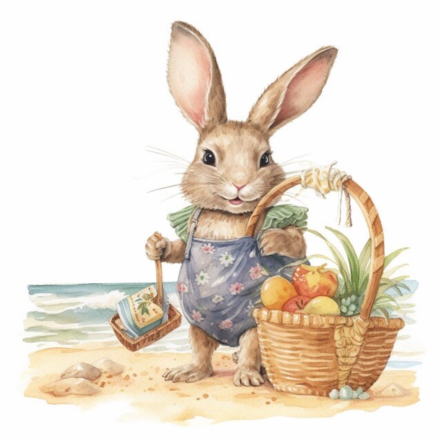 Bunny Rabbit on the Beach Coastal Clipart Clip Art 8 PNG Format Instant ...