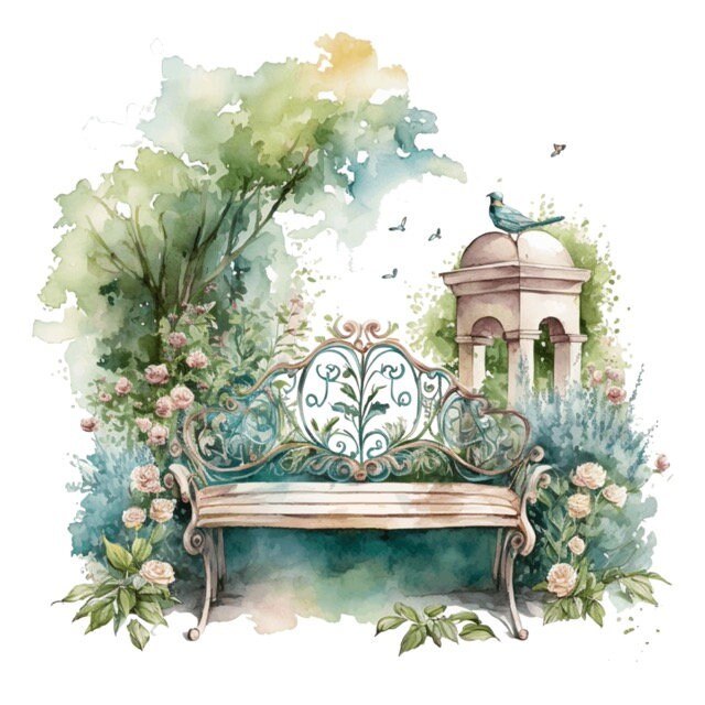 Antique Summer Garden Bench Clipart Clip Art 4 PNG Format - Etsy