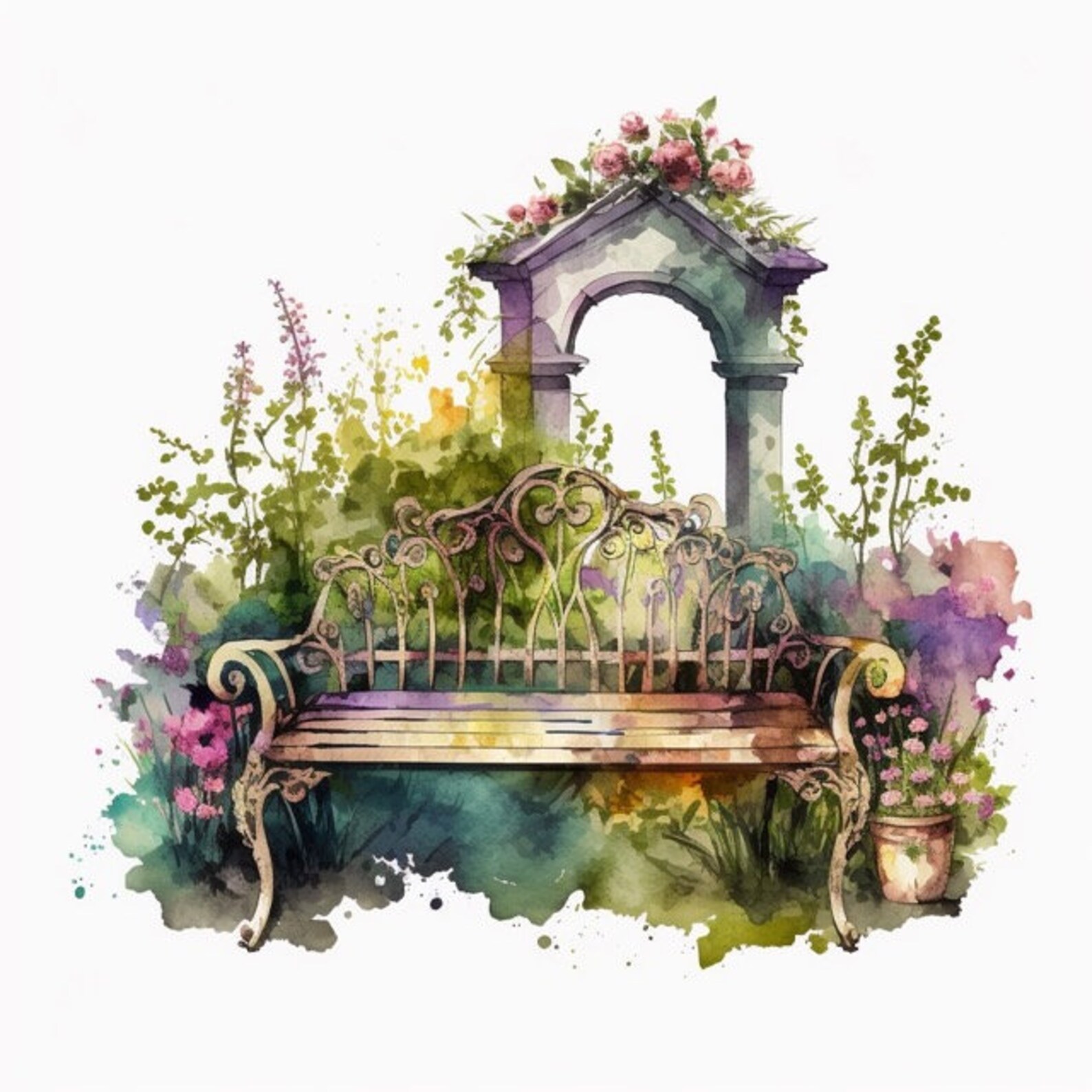 Antique Benches Clipart Clip Art 8 High Quality JPG Watercolor - Etsy