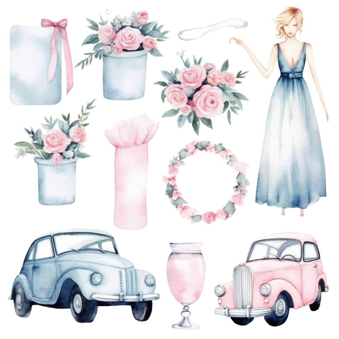 Teal Wedding Elements Watercolor Clipart 4 High Quality PNG Transparent ...