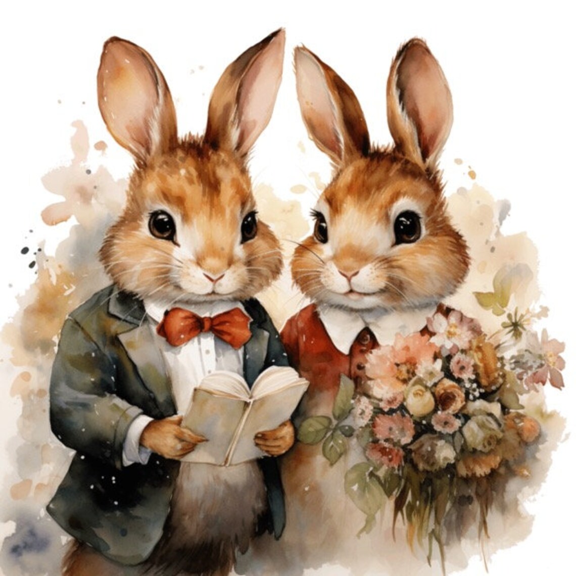 Cute Bunny Rabbit Bride and Groom Wedding Clip Art 4 PNG Card Making ...