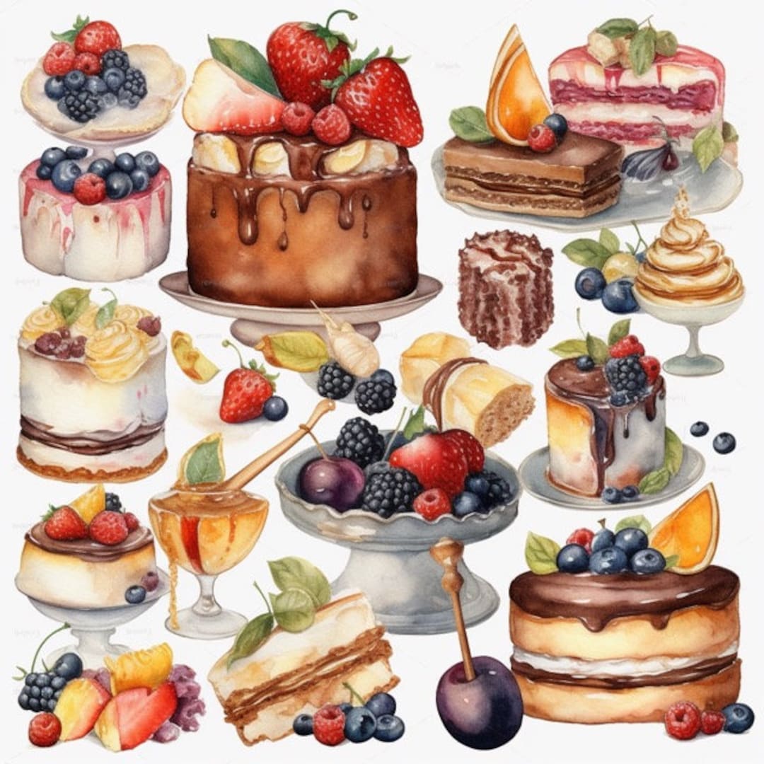 Desserts Clipart Food 8 High Quality JPG Watercolor Digital Download ...