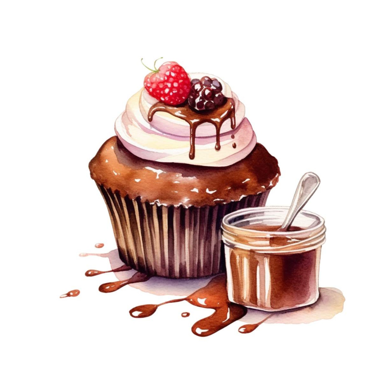 Chocolate Cupcake Watercolor Clipart 4 High Quality PNG Transparent ...