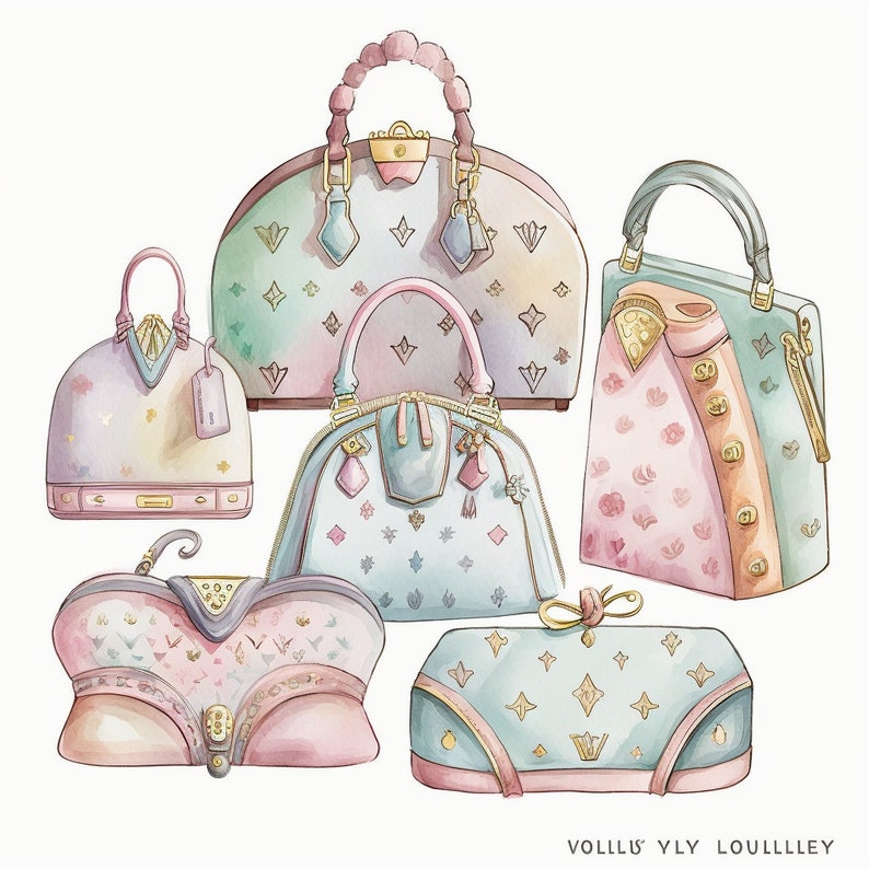 Luxury Purses Clipart, 8 High Quality JPG Watercolor Art, Digital ...