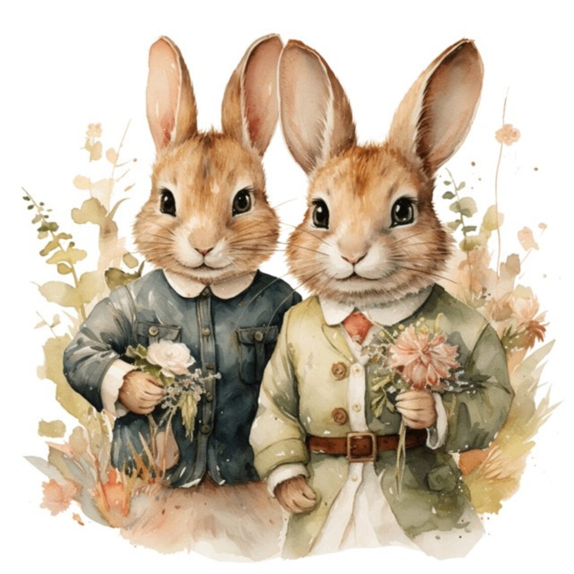 Cute Bunny Rabbit Bride and Groom Wedding Clip Art 4 PNG Card Making ...