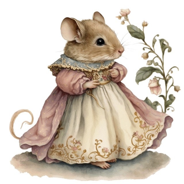 Vintage Mouse Watercolor Clip Art 4 PNG Mix Media Card Making ...