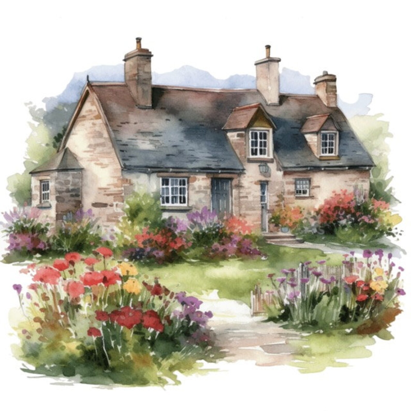 English Flower Farm Watercolor Clipart 4 High Quality PNG, Digital ...