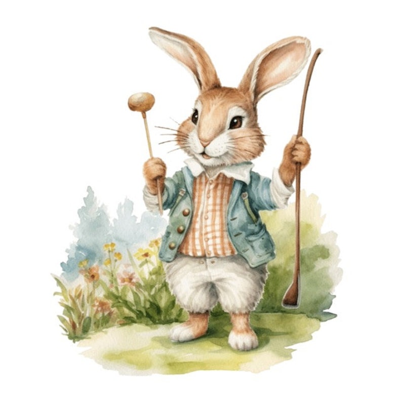 Bunny Rabbit Playing Golf Father's Day Watercolor Clip Art - Etsy