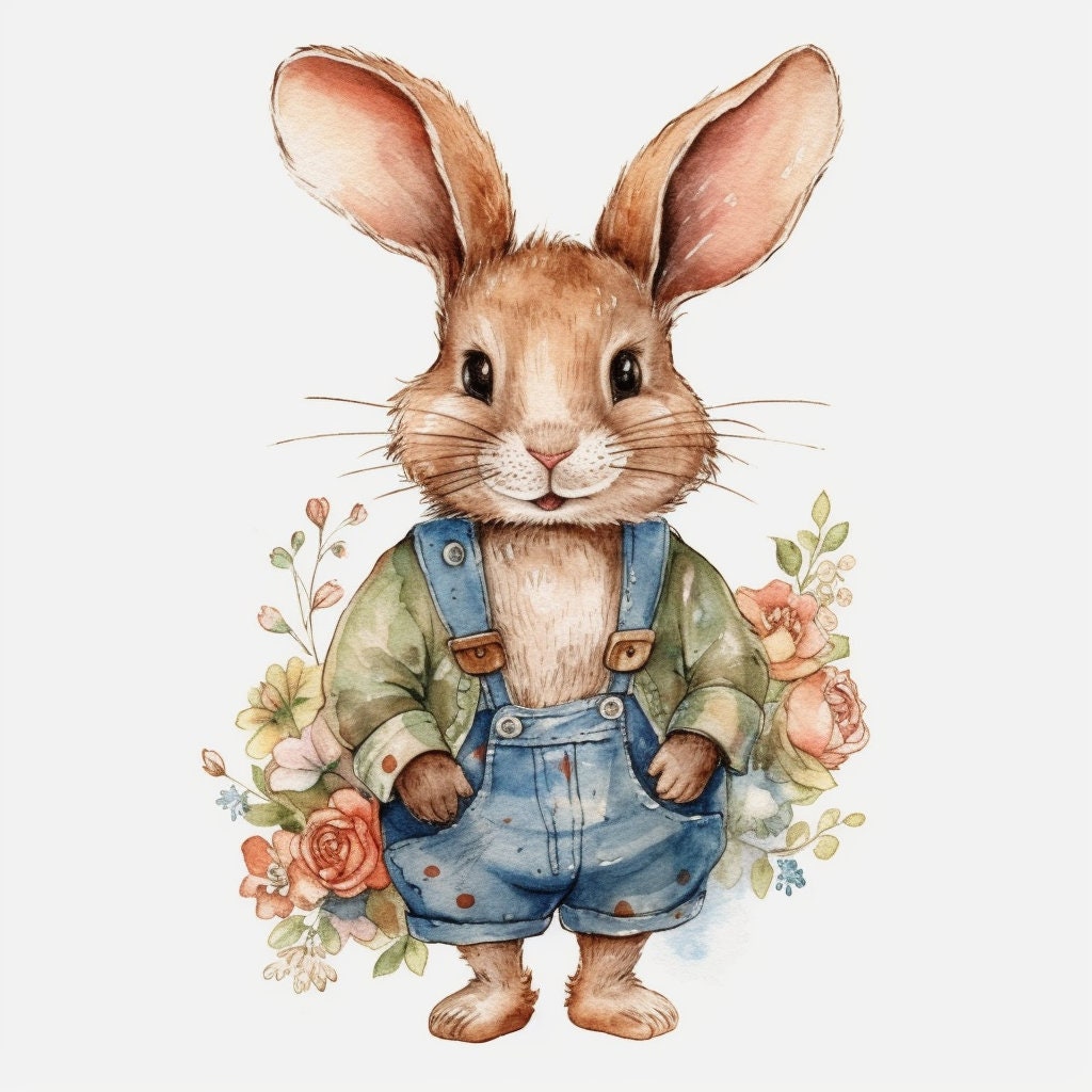 Bunny Rabbit Clipart 8 High Quality JPG Watercolor Art Digital - Etsy
