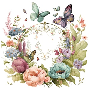 Watercolor Butterfly Flower Summer Garden Clipart Clip Art 4 PNG Format ...