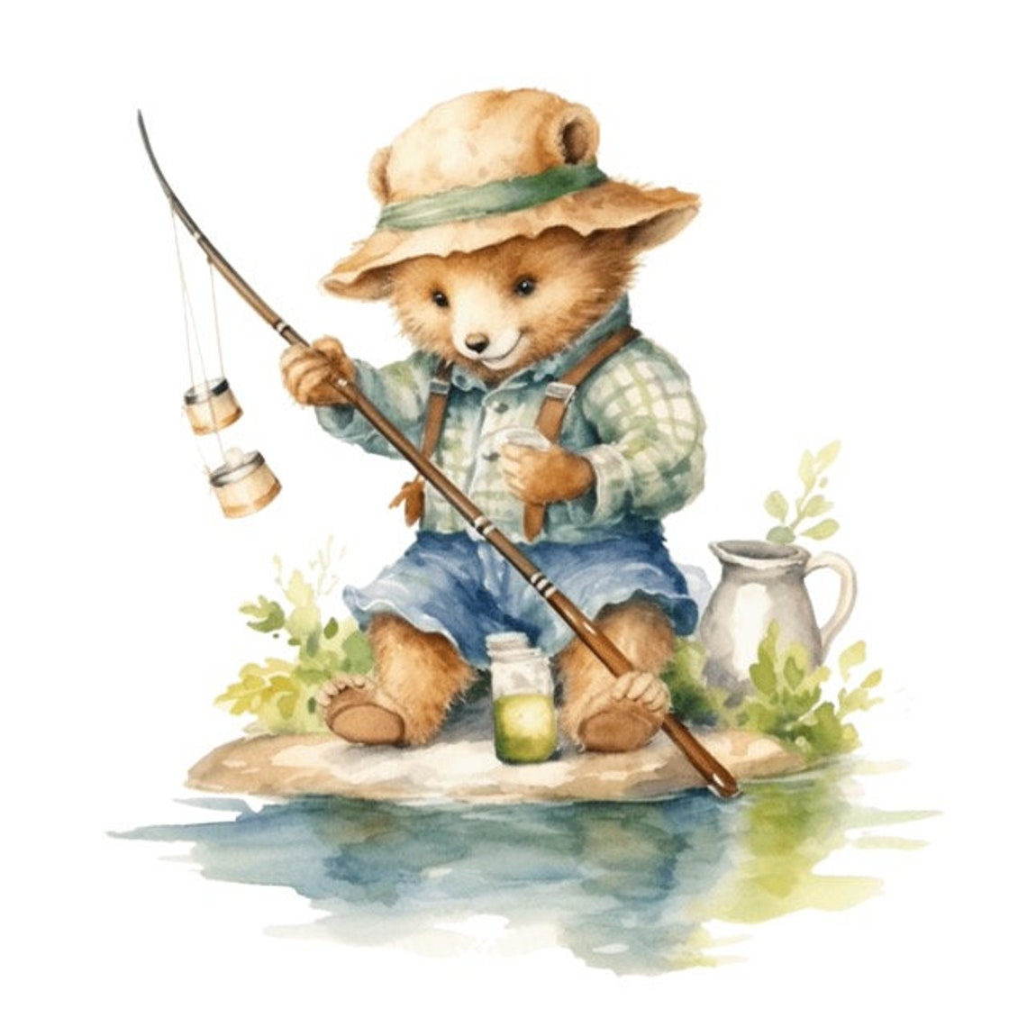 Teddy Bear Fishing Father's Day Watercolor Clipart 4 High Quality PNG ...