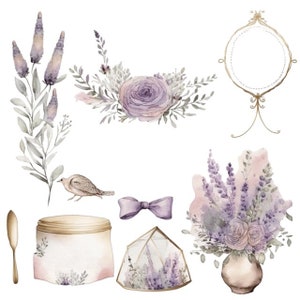Watercolor Lavender Wedding Clip Art 99 Separated PNG Images Card ...
