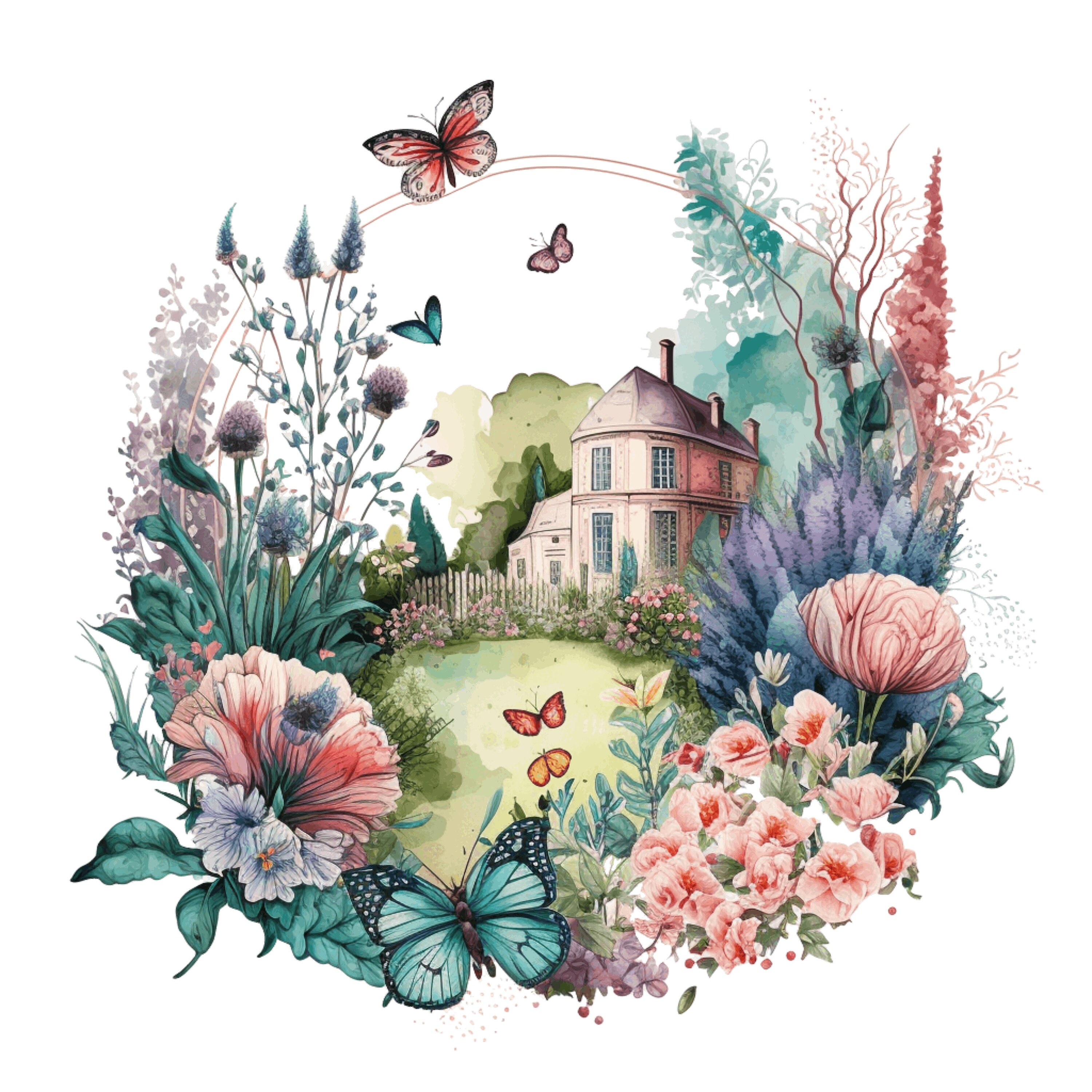 Watercolor Butterfly Flower Summer Garden Clipart Clip Art 4 PNG Format ...