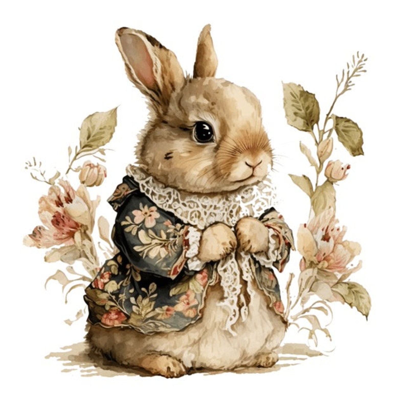 Baroque Bunny Rabbit Clipart Sublimation Graphics Watercolor Clip Art 4 ...