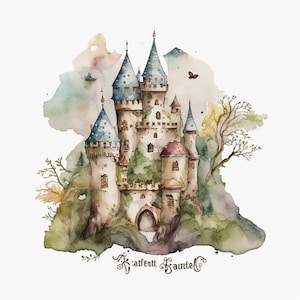 Fairy Tale Castles Clipart, 8 High Quality JPG Watercolor Art, Digital ...