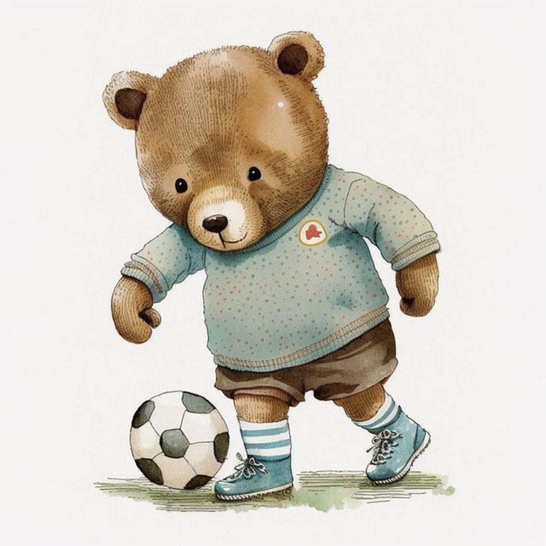 Teddy Bear Playing Soccer Football Watercolor Clipart Clip Art 8 PNG ...