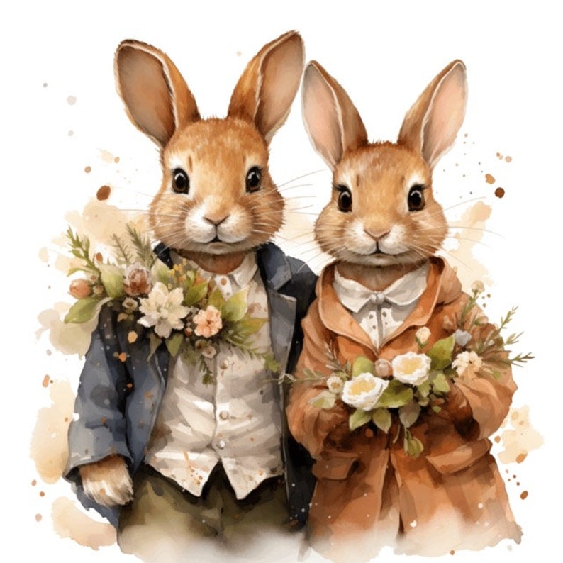 Cute Bunny Rabbit Bride and Groom Wedding Clip Art 4 PNG Card Making ...