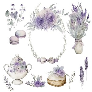 Watercolor Lavender Wedding Clip Art 99 Separated PNG Images Card ...