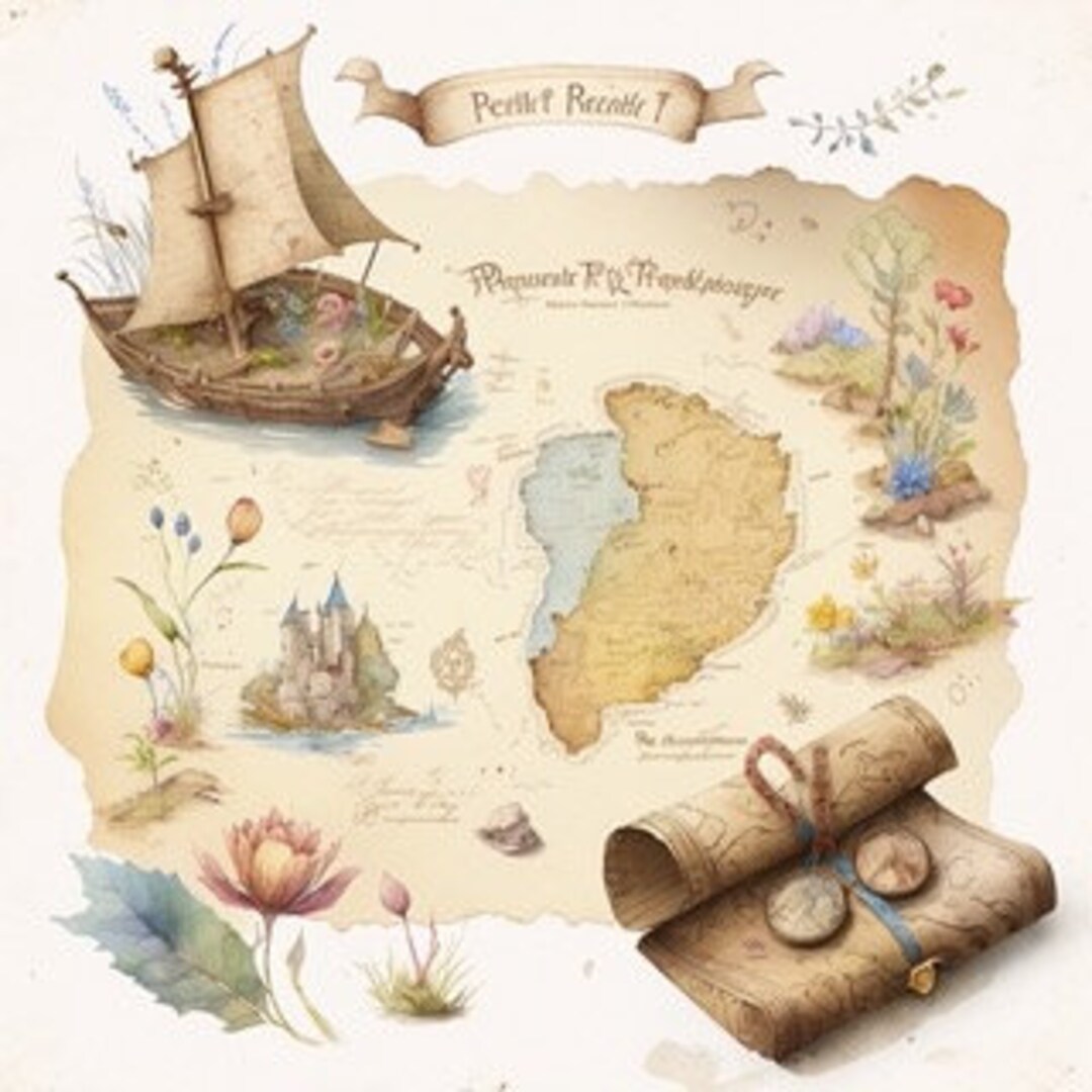 Treasure Map Watercolor Clipart 8 High Quality JPG, Digital Download ...
