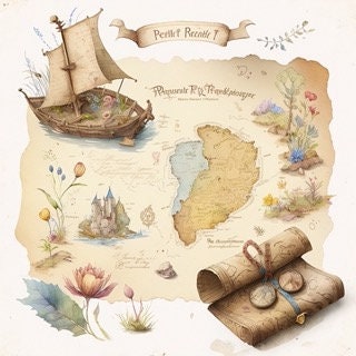 Treasure Map Watercolor Clipart 8 High Quality JPG, Digital Download ...