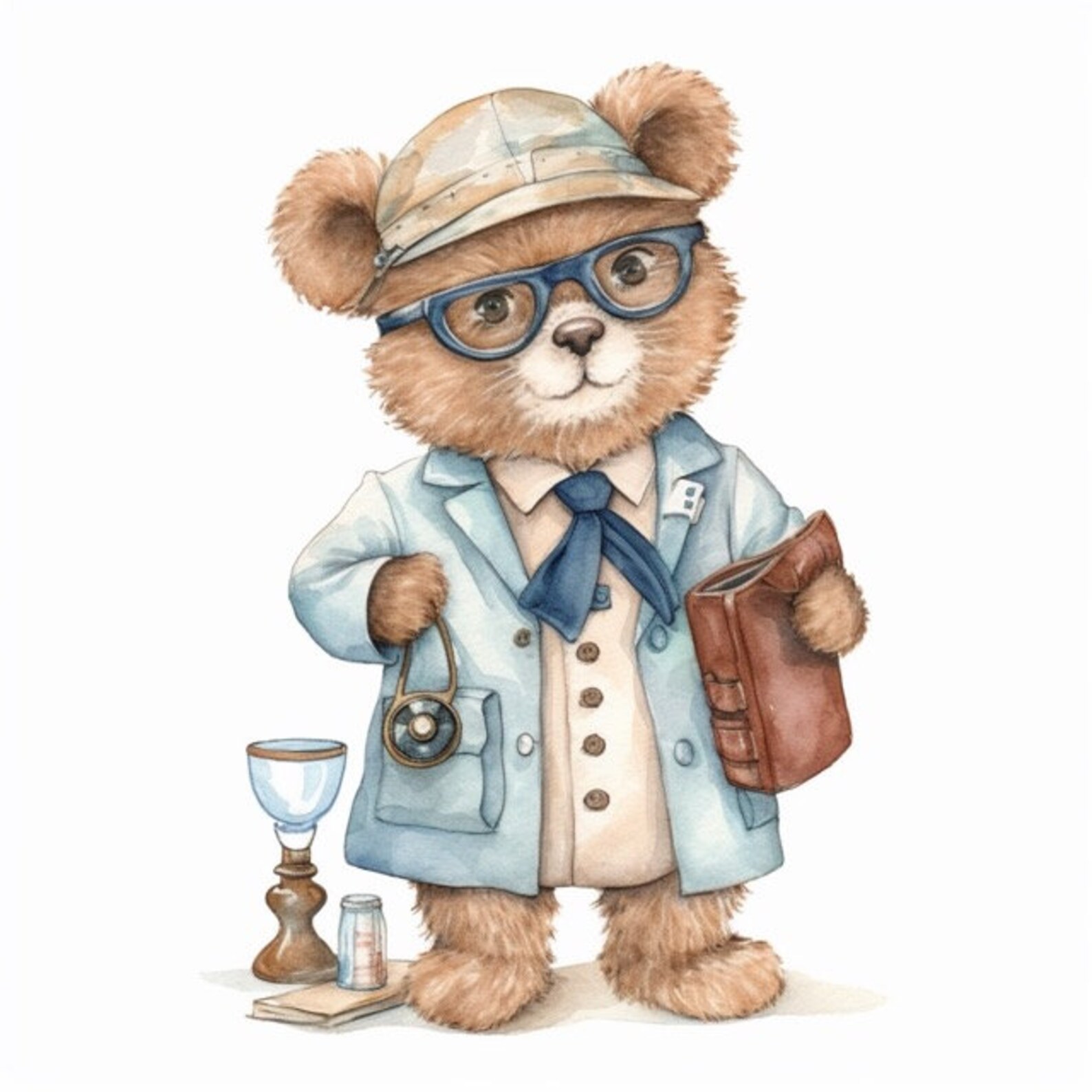 Doctor Teddy Bear Watercolor Clipart 8 High Quality JPG, Digital ...