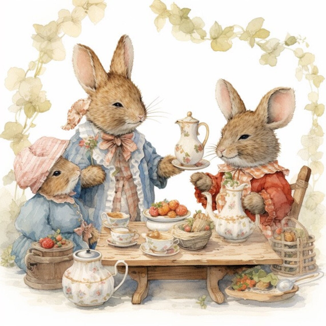 Bunny Rabbit Tea Time Watercolor Clip Art Sublimation Graphics - Etsy