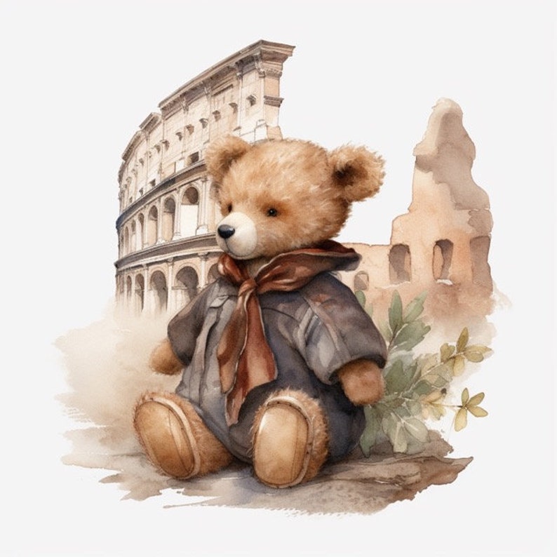 Traveling Teddy Bear in Rome Watercolor Clipart 8 High Quality JPG ...