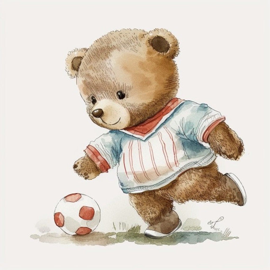 Teddy Bear Playing Soccer Football Watercolor Clipart Clip Art 8 PNG ...