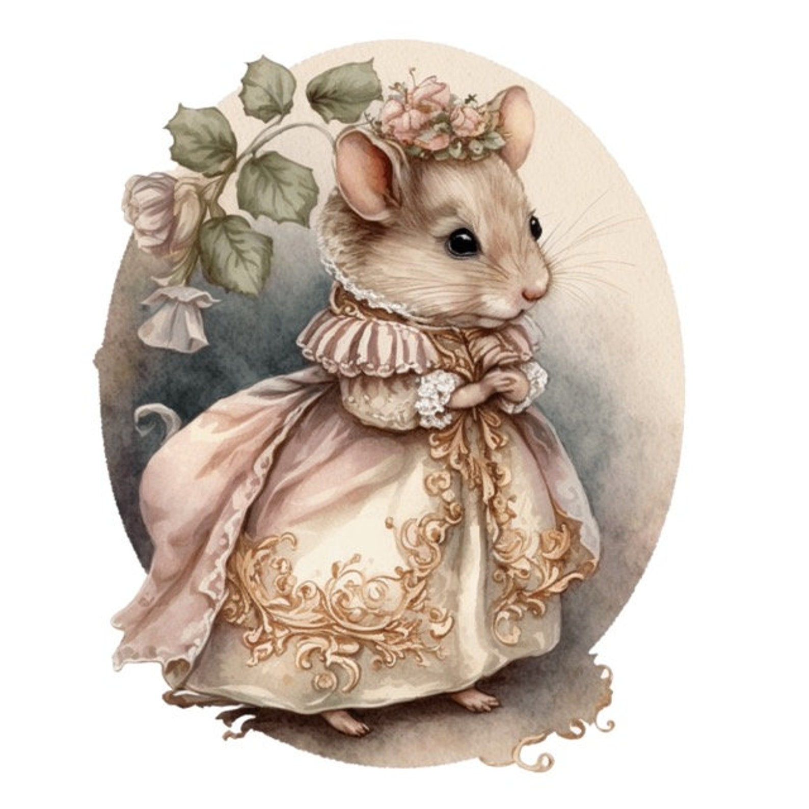 Vintage Mouse Watercolor Clip Art 4 PNG Mix Media Card Making ...