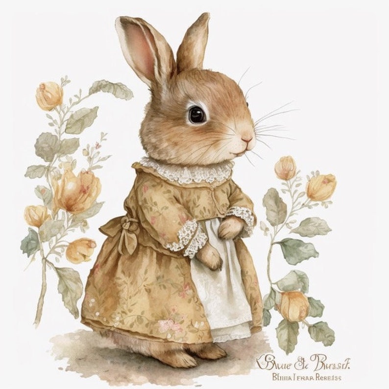 Watercolor Bunny Rabbit Clip Art 34 Separated PNG Card Making Mix Media ...