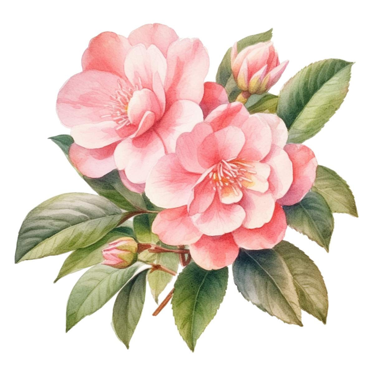 Camellia Flower Floral Bouquet Watercolor Clip Art 4 High - Etsy