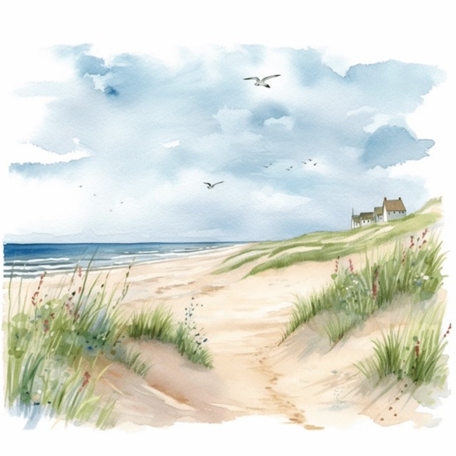 Coastal Beach Watercolor Clip Art 4 High Quality PNG Format Instant ...