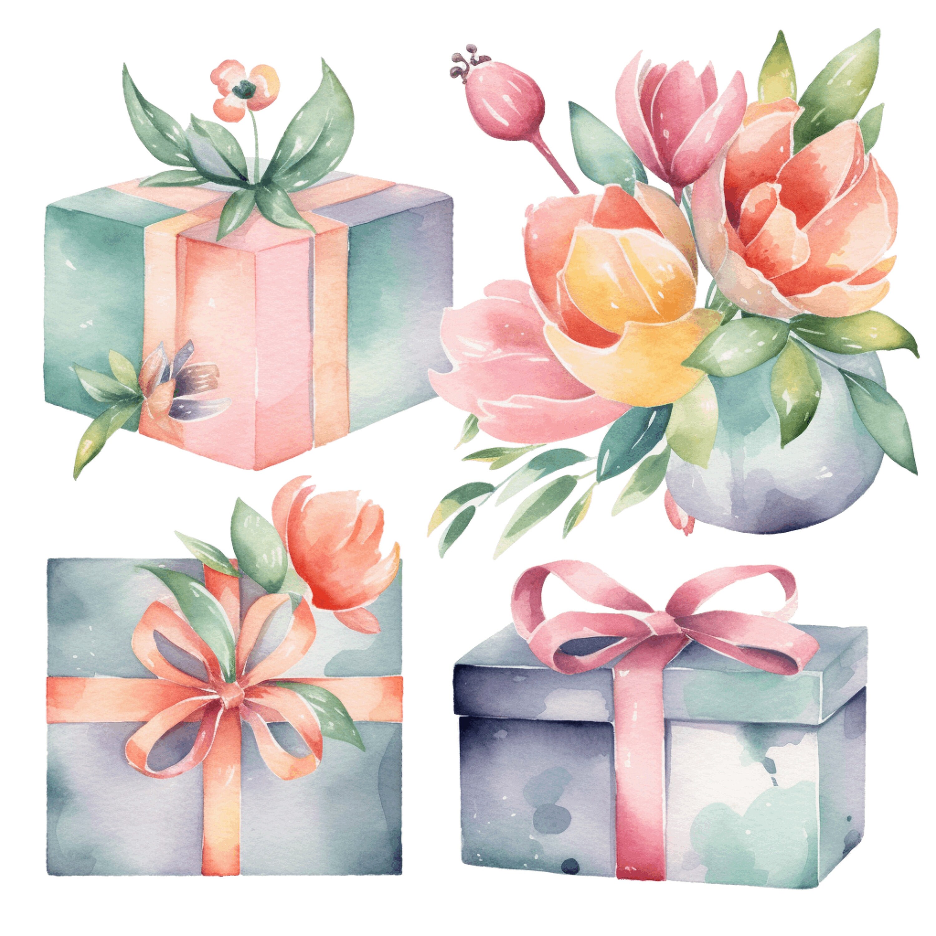 Gift Boxes Mothers Day Clipart Clip Art 4 PNG Format Instant - Etsy