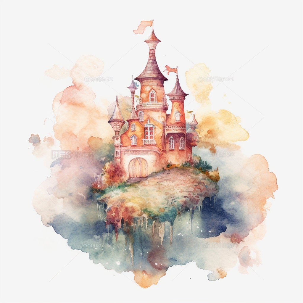 Watercolor Castles Clipart 8 High Quality JPG Watercolor Art Digital ...